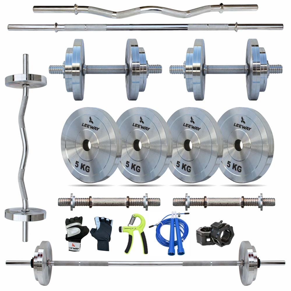 Gym Combo Set with Calibrated Weight and Rods - Leeway